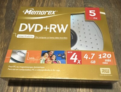 MEMOREX REWRITABLE DVD-RW 4.7 GB 120 MIN 5 PACK FACTORY SEALED Free ...