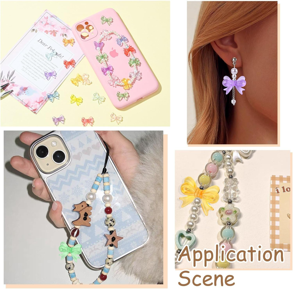 900 pcs Random Clear Acrylic Bow Beads Transparent Colorful Bowknot ...