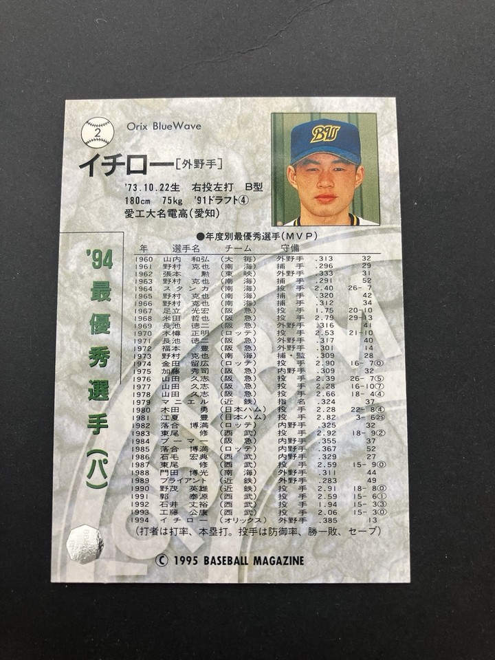 1995 BBM Ichiro Suzuki #2 Leaders MVP RARE! | Japanese Orix Blue Wave ...