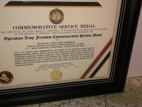 OPERATION IRAQI FREEDOM COMMEMORATIVE SERVICE MEDAL CERTIFICATE ~ Type ...