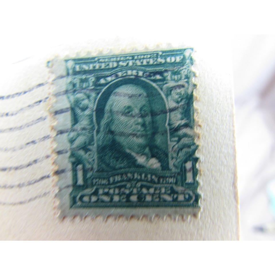 Benjamin Franklin Series 1902 1 Cent Stamp Green Rare on Post Card ...