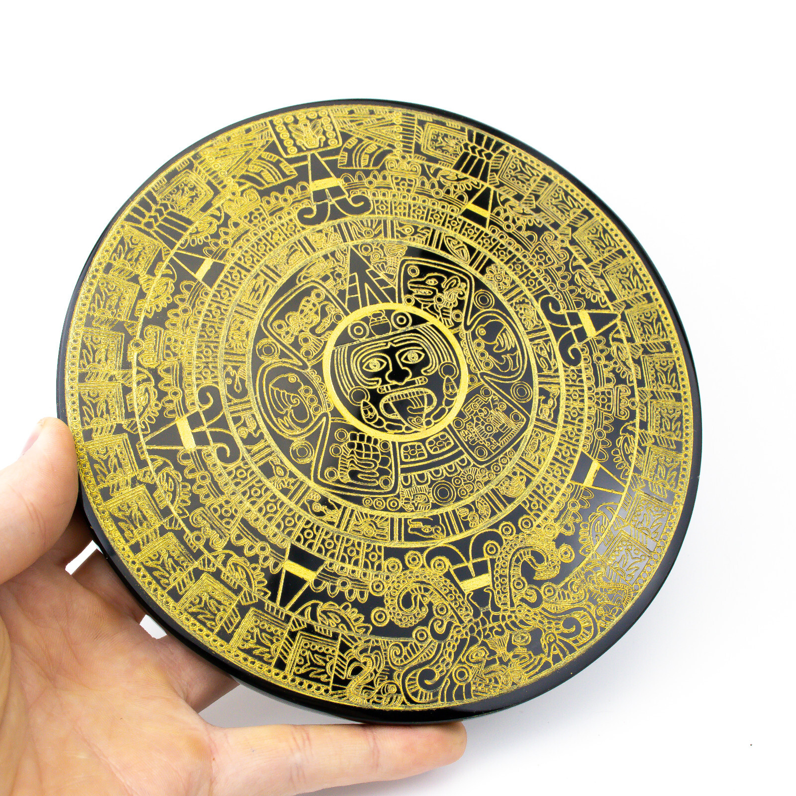 540g Obsidian mirror with golden Aztec calendar engraved #OTH126 | eBay