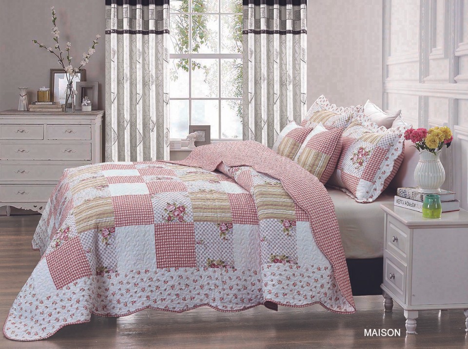 New Luxury 3Piec Quilted Patchwork Bedspread Throw Double King Size Bedding Set* | eBay UK