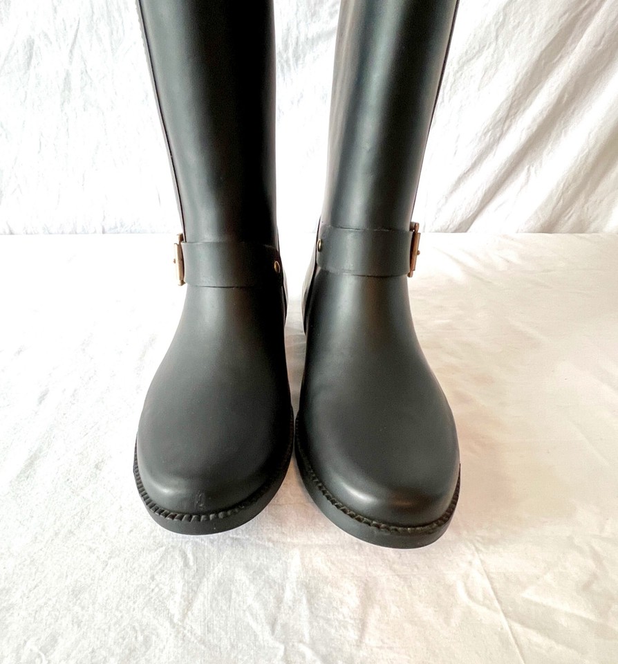 Henry Ferrera Collection Black Faux Rubber Knee High Pull-On Boots ...