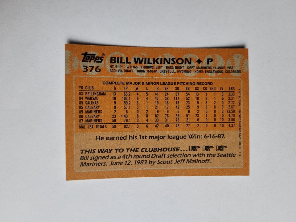 1988 Topps Baseball #376 Bill Wilkinson | eBay