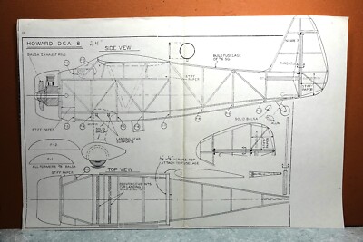 HOWARD DGA-8 BALSA FREE FLIGHT MODEL AIRPLANE PLANS 24" WINGSPAN | eBay