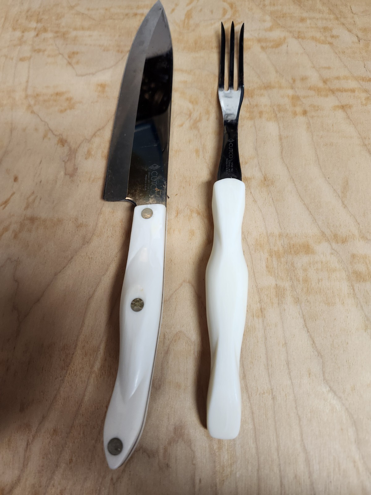 Cutco 1728 KE Chef's Knife and 1726 KD Turning Fork White Handle | eBay