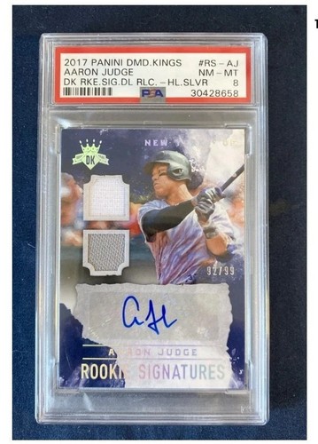 2017 DIAMOND KINGS AARON JUDGE Silver Auto PSA 8 RC DUAL Patch #RS-AJ ...