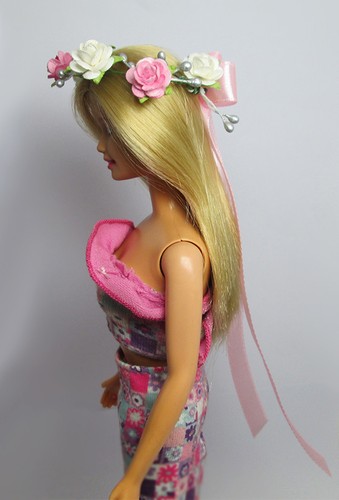 For Barbie Doll FR Handmade Long Big Ribbon Flower Crown Headband Hair ...