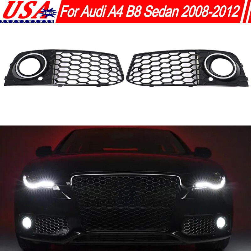 Honeycomb Front Fog Light Grille Cover Bezels For 2009-2012 Audi A4 B8 ...