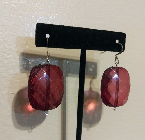 Statement Ruby Red Rectangular Crystal Cut Classy Beaded Dangle ...