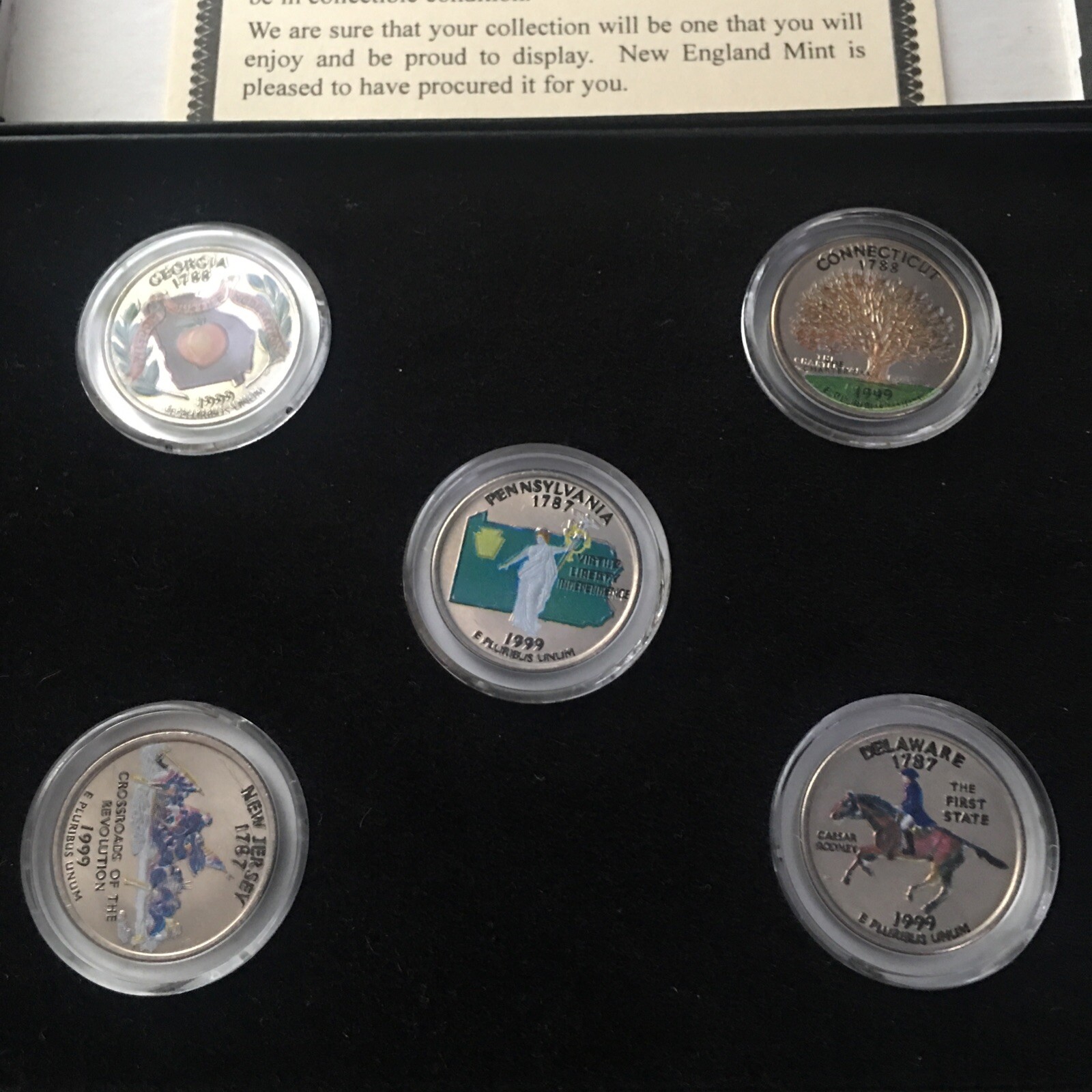 1999 US Statehood Quarters COLORIZED Legal Tender 5-Coin Complete Set w ...