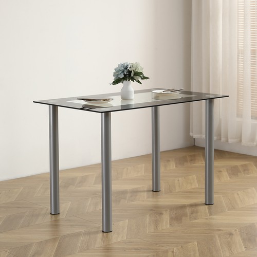 Tempered Glass Rectangular Dining Table Metal Legs Kitchen Room | eBay