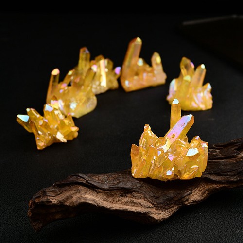50g Natural Aura Yellow Titanium Quartz Crystal Stone Cluster Geode ...