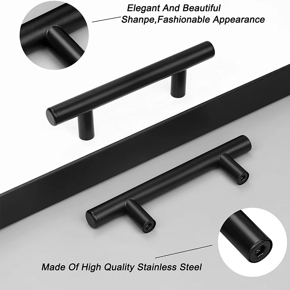 Black Modern Cabinet Handles T Bar Pulls Kitchen Drawer Hardware ...