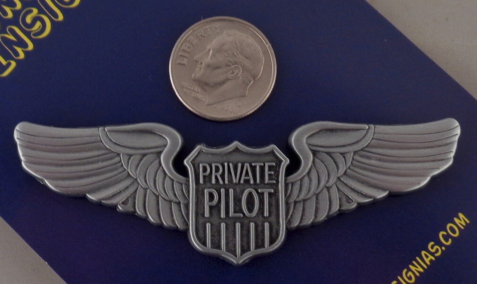 PRIVATE PILOT Wings uniform pin LARGE antique silver | eBay