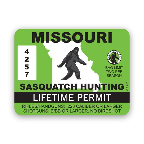 Missouri Sasquatch Hunting Permit Sticker - bigfoot big foot hunter mi ...
