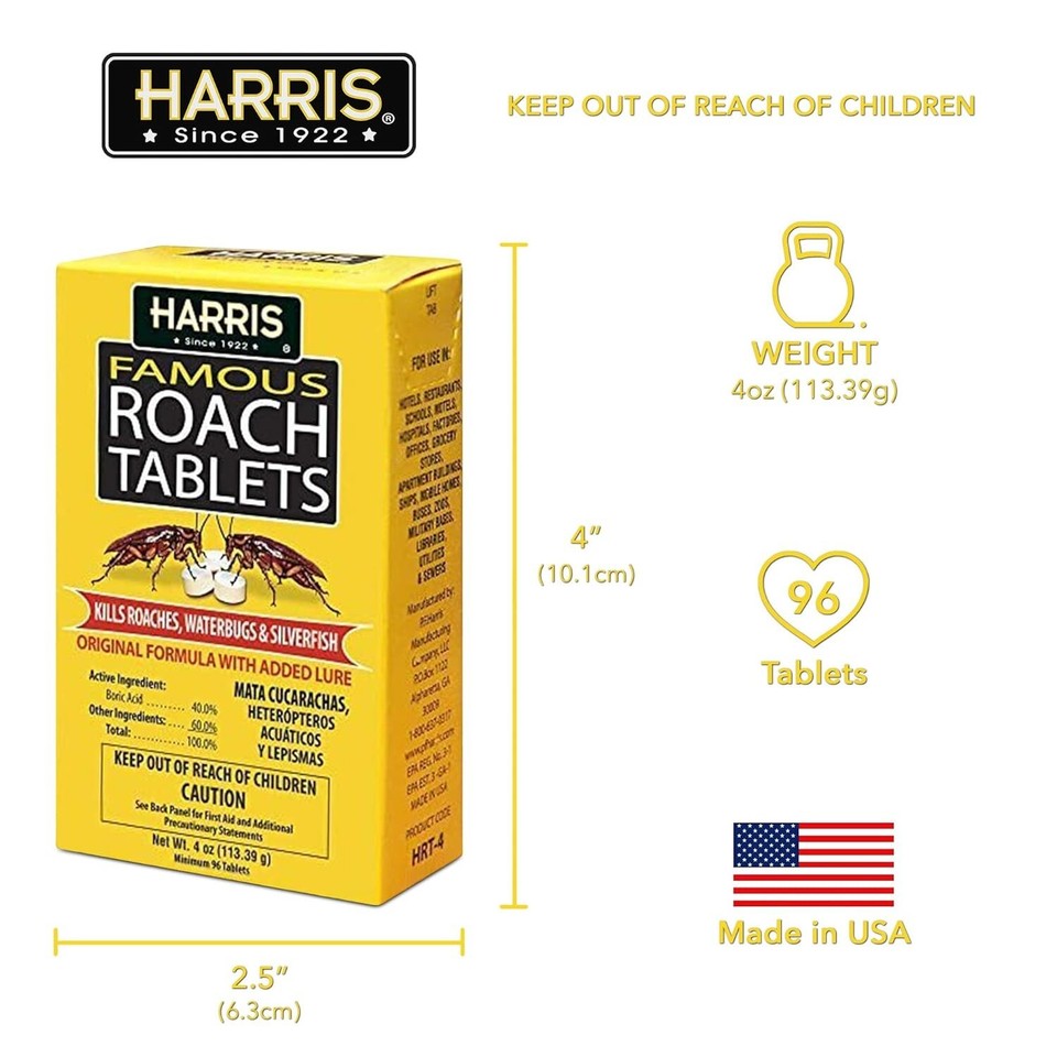 Harris Roach Tablets, Boric Acid Roach Killer with Lure for Insects ...