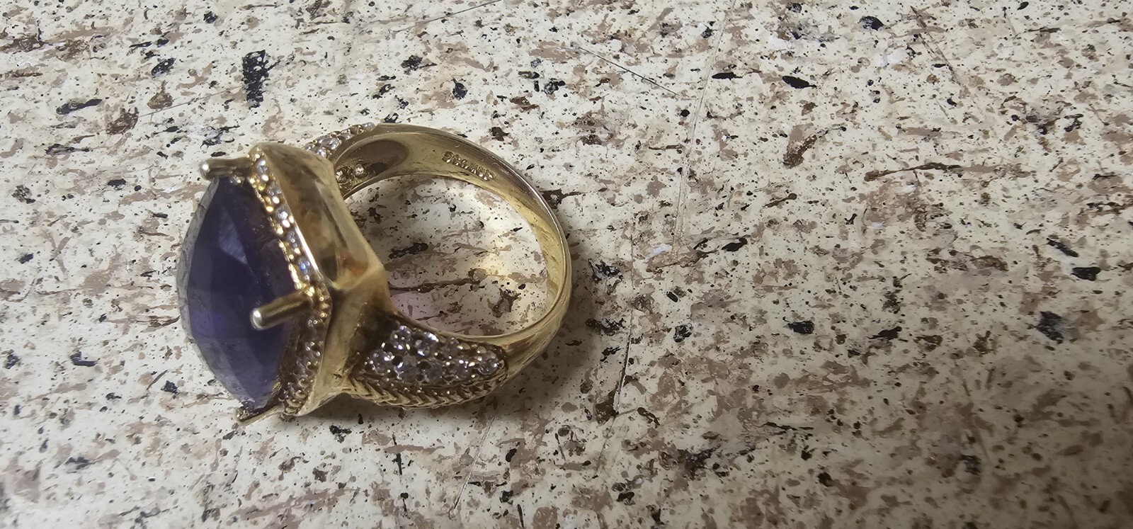 VINTAGE STAUER 9CT AMETHYST DIAMOND GOLD CLAD STERLING SILVER RING SIZE ...