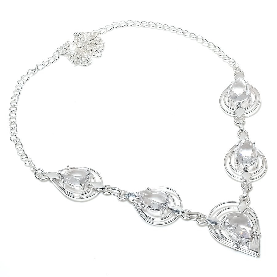 White Topaz Gemstone Handmade 925 Sterling Silver Jewelry Necklace Sz ...