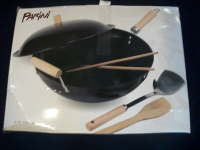 PARINI 5 PIECE WOK SET Pan, Lid, and Utensils NEW | eBay