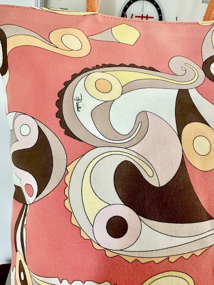 Emilio Pucci Tote Bag Pattern Canvas Geometric Print Orange Shapes ...