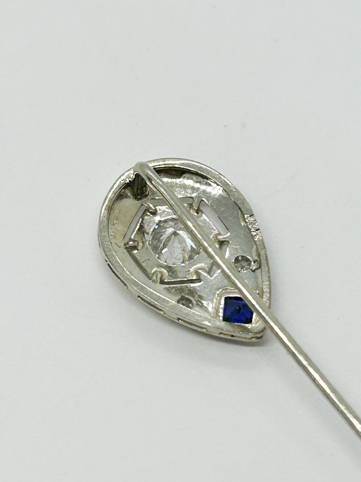 Antique Art Deco Diamond & Sapphire Stick Pin 14k White Gold Filigree ...