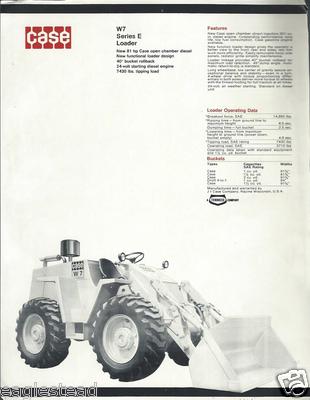 Equipment Data Sheet - Case - W7 Series E - Wheel Loader c1970 Brochure ...