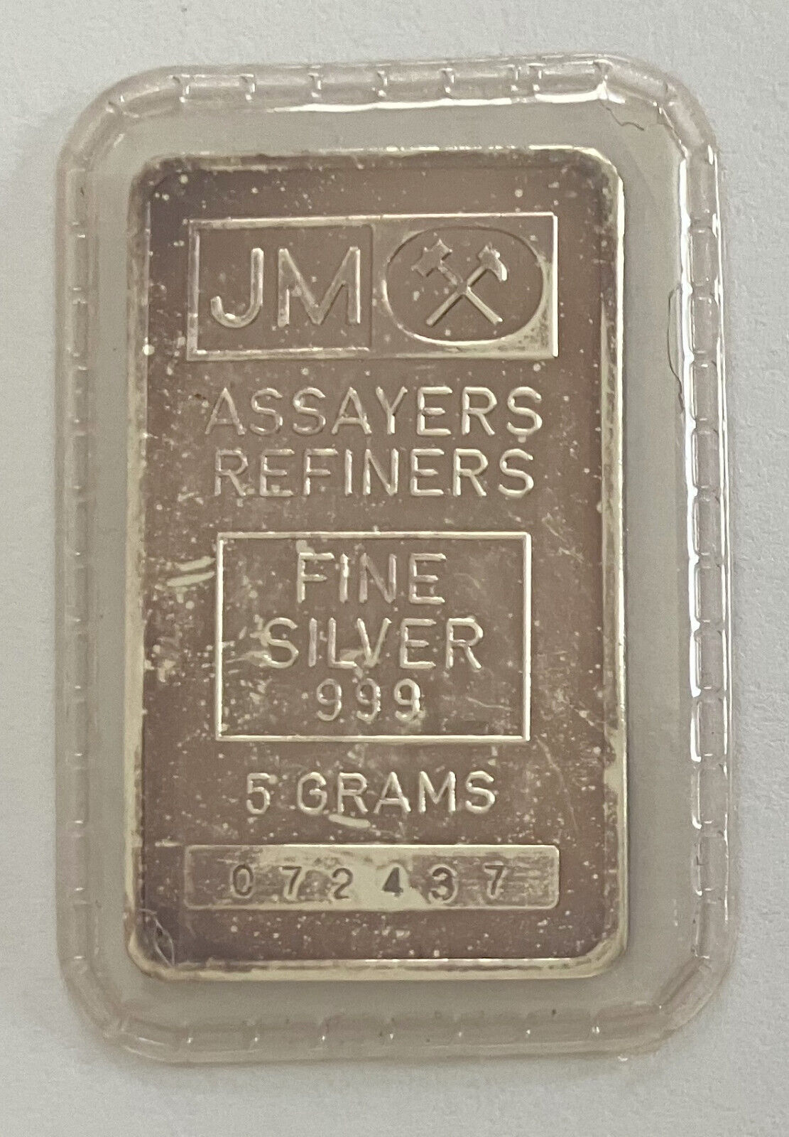 JOHNSON MATTHEY 5 GRAM SILVER BAR .999 #072437 TONED SEALED | eBay