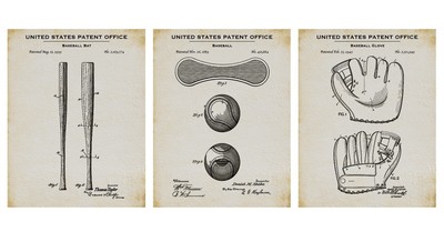 Baseball Patent Print Set of 3 - Baseball Posters - Vintage Baseball ...