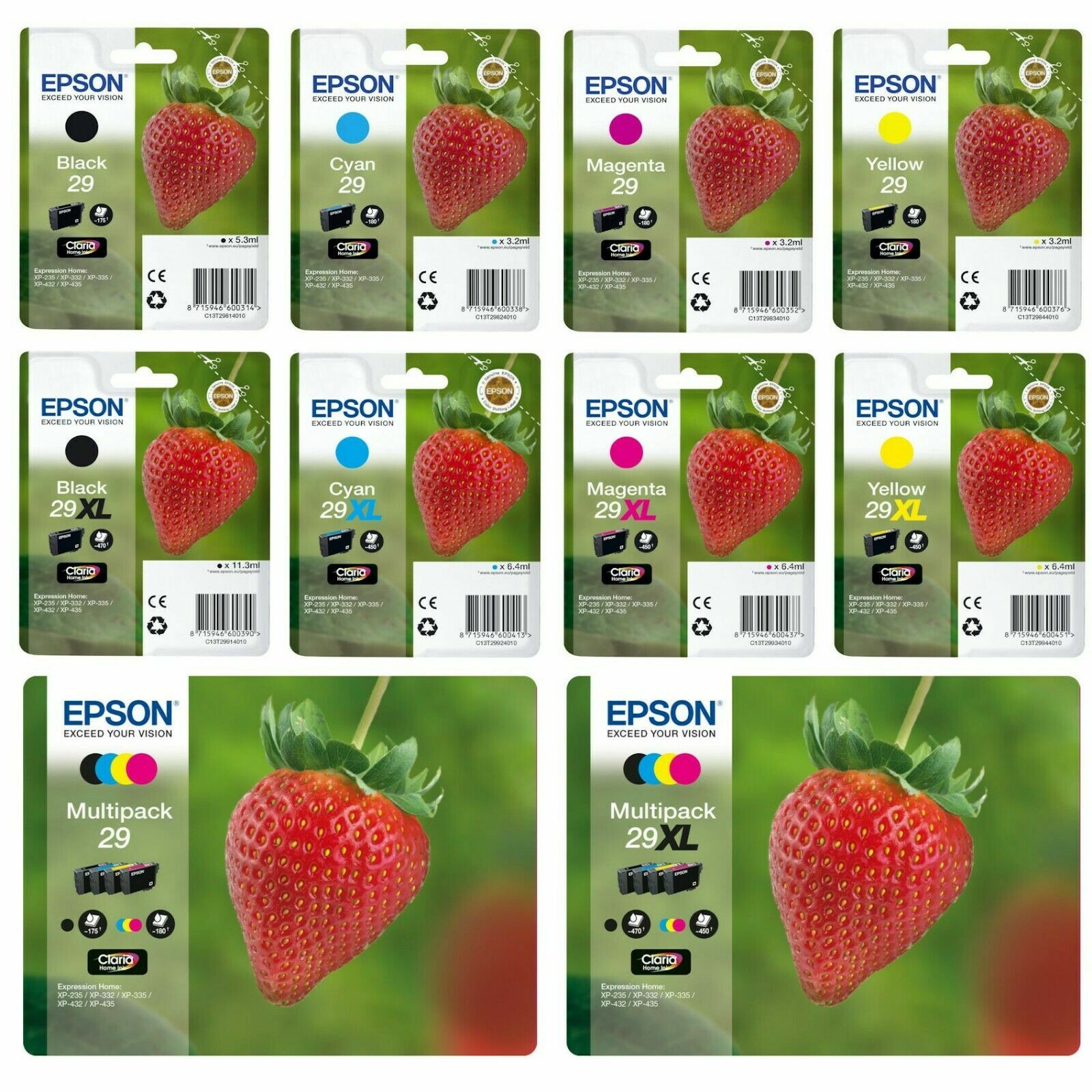 Genuine Epson 29 29XL Strawberry BCMY Multipack Ink Cartridges XP455 XP ...