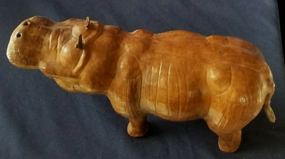 VINTAGE LEATHER WRAPPED HIPPO HIPPOPOTAMUS ART FIGURINE ANIMAL ...