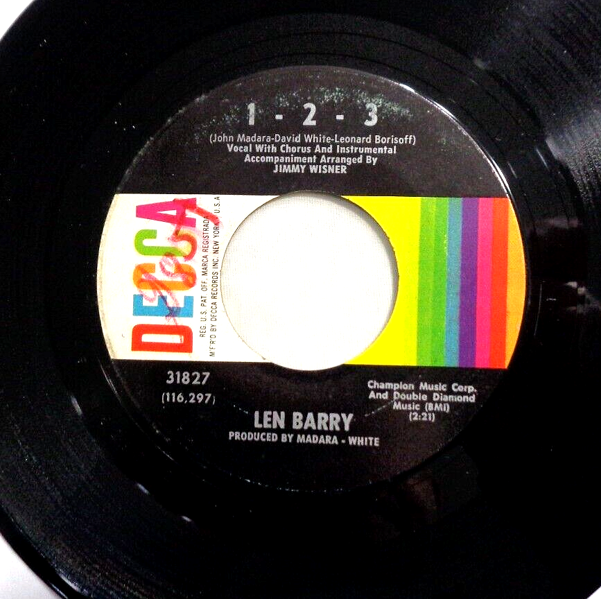 Len Barry: 1-2-3 b/w Bullseye 1965 Decca Records 31827 Gloversville ...