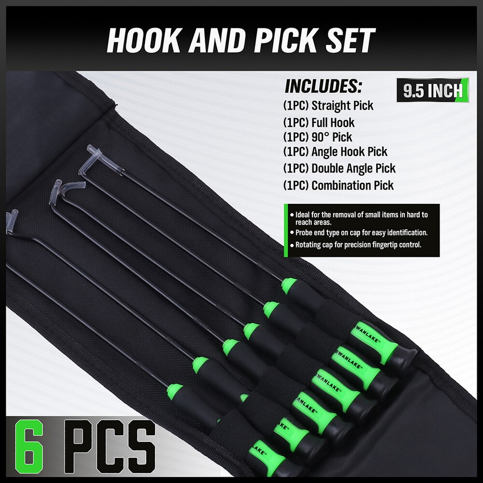 6pc Pick & Hook Set Extra Long O-Ring & Seal Remover Soft Grip Assorted ...
