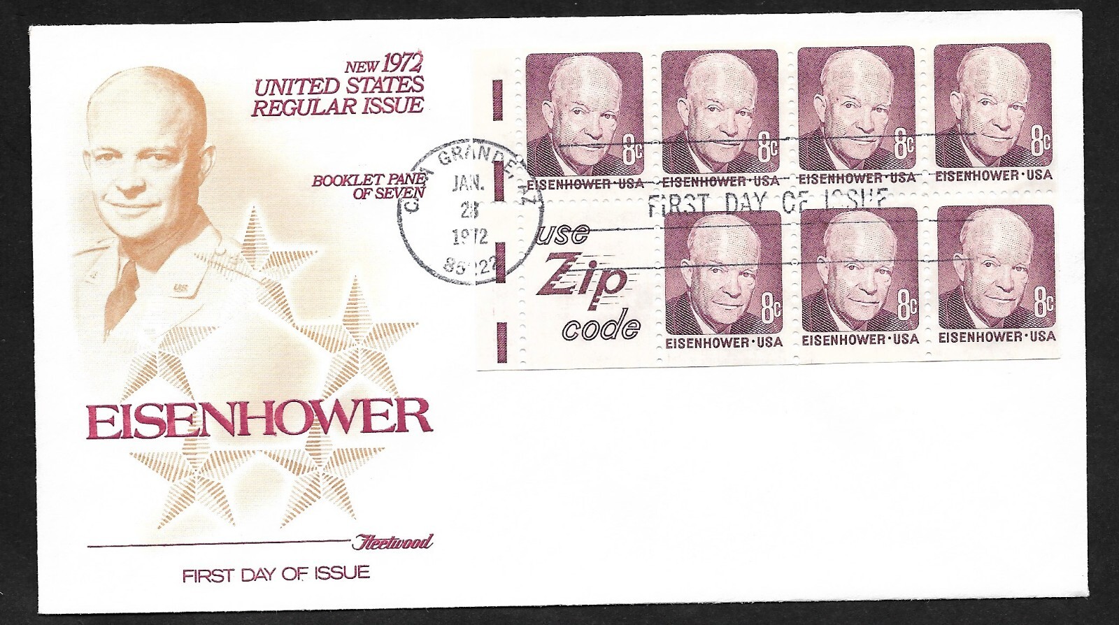 #1395d 8c Dwight D.Eisenhower-Fleetwood FDC Bkt pane of 7+Zip Label ...