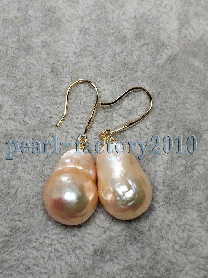 Baroque natural 18-13MM AAA Gold pink south sea pearl earrings 14K GOLD | eBay