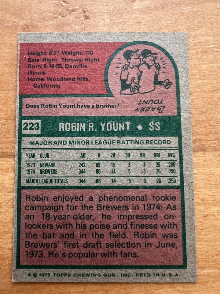 1975 Topps Robin Yount 223 Rookie Card Ebay
