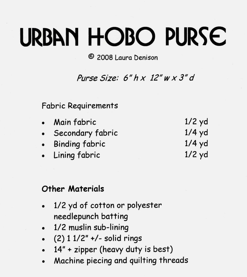 Urban Hobo Purse Sewing Quilting Pattern by Laura Denison Designs | eBay