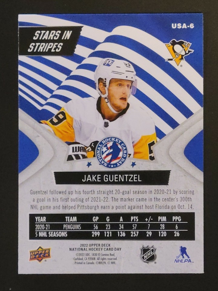 2021-22 UD National Hockey Card Day - Jake Guentzel #USA-6 Pittsburgh ...