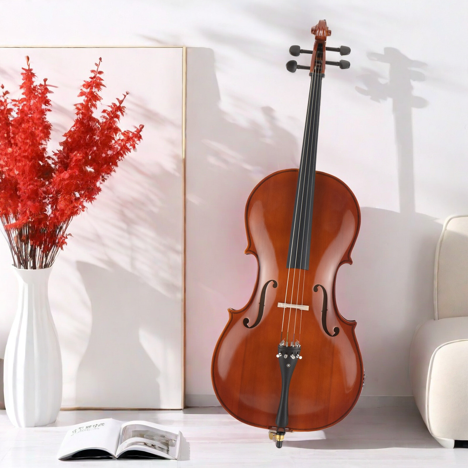 Natural Full Size 4/4 Acoustic Cello Set w/ Spruce Panel & Tiger ...