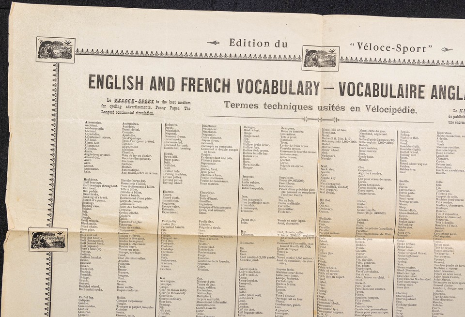 1892 - Raro Manifesto Ciclismo - Builder & Lessico Inglese Francese - Sport | eBay