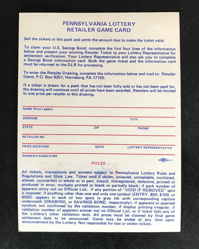 Pennsylvania Lottery Agent SV Ticket , issued 1976, Saving Bonds very ...