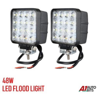 2x 48w Square 16 Led 12v / 24v Led Work Lights Flood Beam Lamps 4wd Suv ...