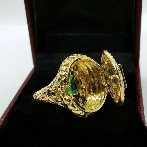 935 Silver Lab Created Stone Antique Art Deco Emerald Poison Locket Wedding Ring | eBay