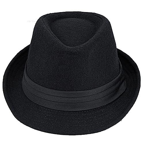 Mens 1920s Gatsby Felt Fedora Hat 20s Black Medium Standard Wrinkle ...