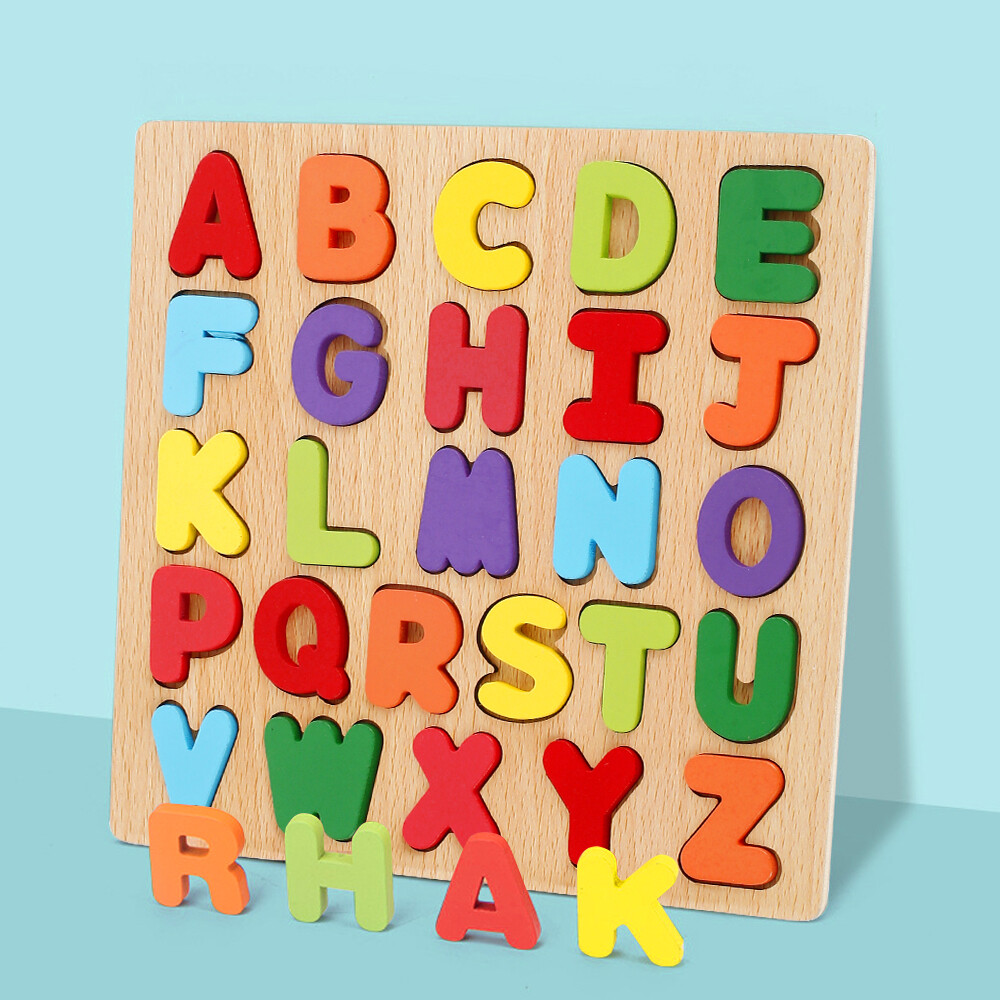 Wooden Alphabet Puzzles Numbers Count Learning Board Blocks Toddler ...