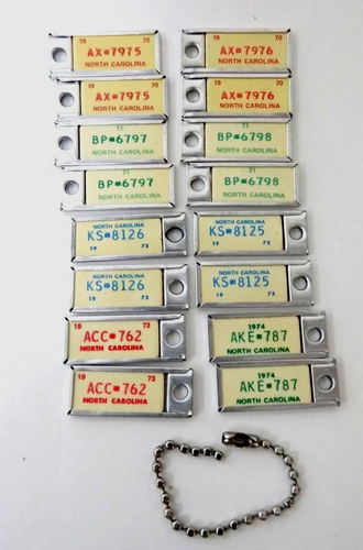 16 DAV North Carolina License Plate Tags 1970-74 , 8 Pair 6 in Number ...