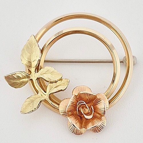 14k Multi Tone Yellow Green Rose Gold Circular Flower Brooch Pin ...