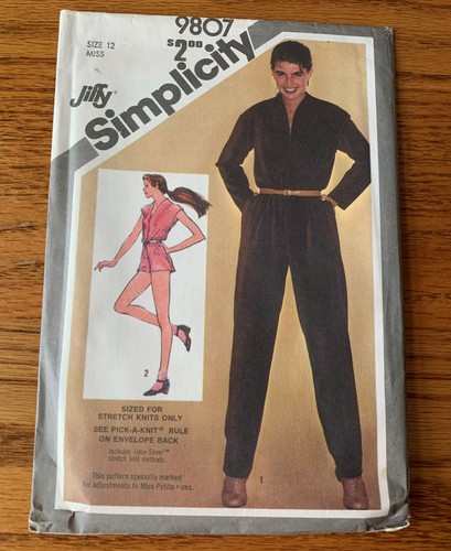 Simplicity sewing pattern 9807 Jiffy stretch knit jumpsuit miss 12 1980 ...