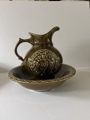 VTG 1968 McCoy Avocado Green Turkey Pitcher And Bowl #7516 (1968) | eBay